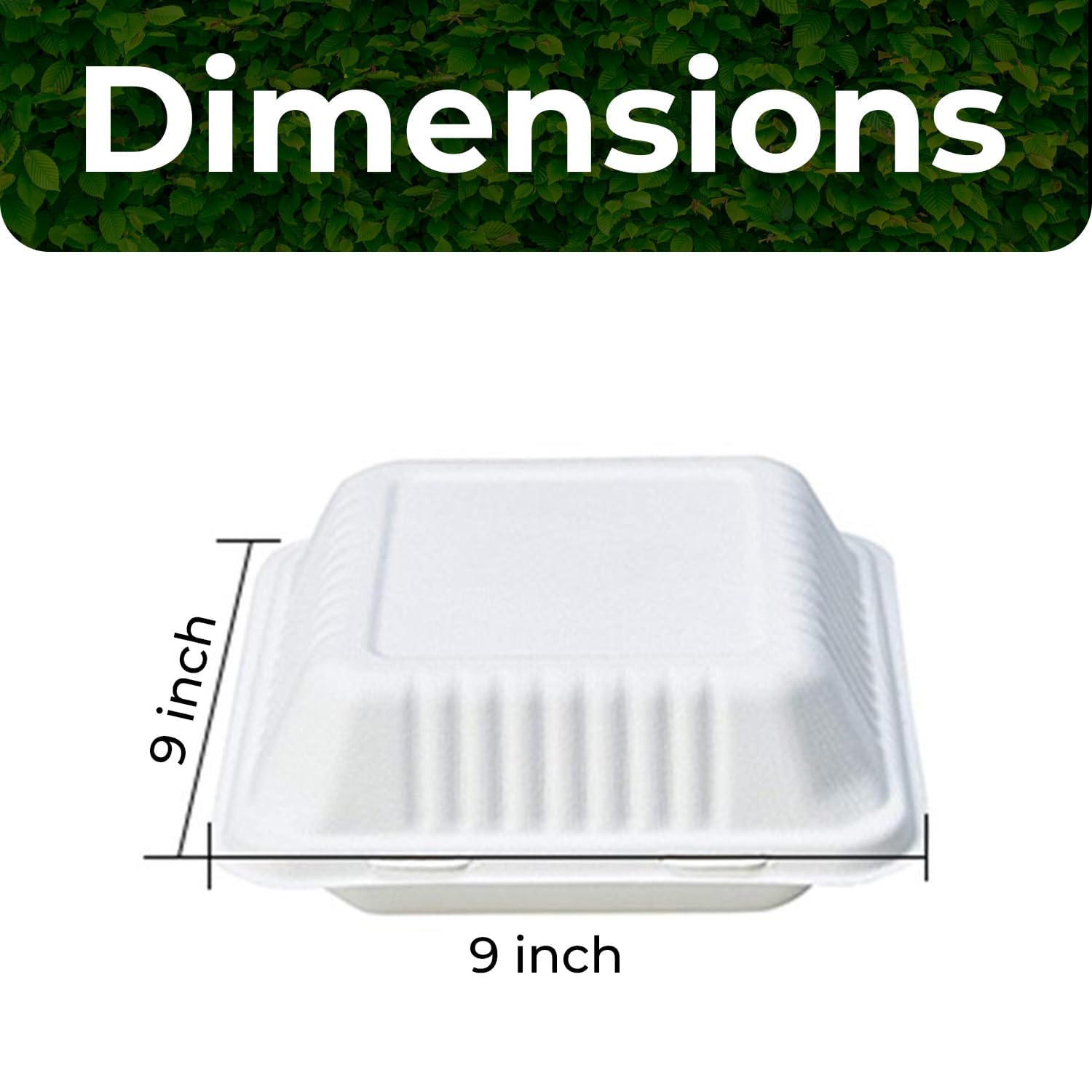 Urth Pak 9 inch” Biodegradable Take-Out Food Containers - Pack of 100 - Compostable TO-GO Boxes with Built-In Hinged Lid - Sustainable Material, To Go Boxes for Food, Clamshell Food containers, 9x9