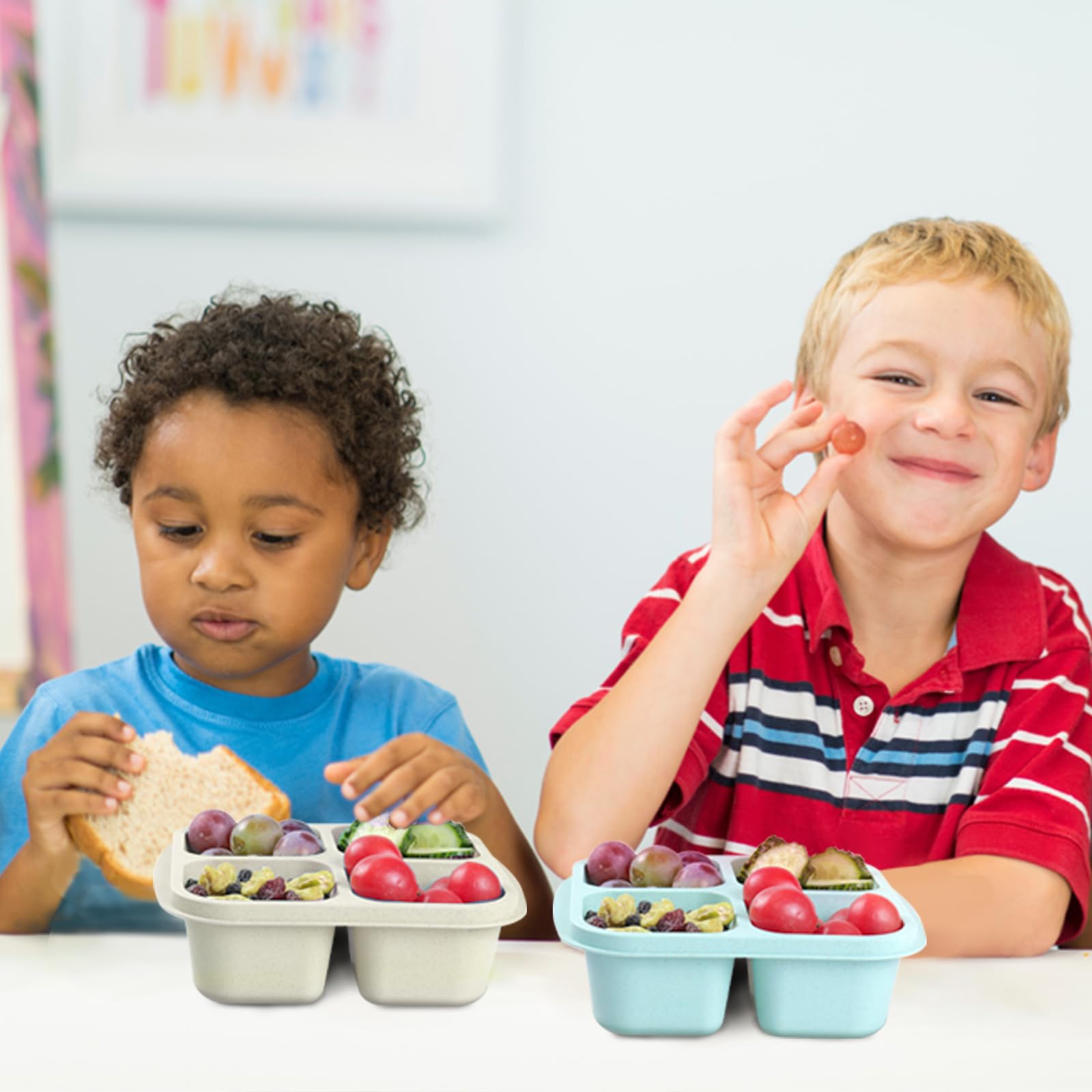 Yiows Lunch Containers, 4 Pack Snack Containers for Kids, Bento Lunch Box Meal Prep Containers Reusable for Kids and Adults, Food Storage Containers For School, Work, Travel(Wheat)
