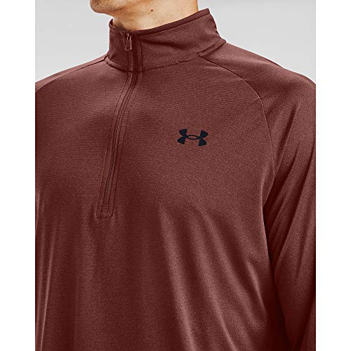 Under Armour Men's Tech 1/2 Zip Long-Sleeve T-Shirt , Cinna Red (688)/Black , Medium