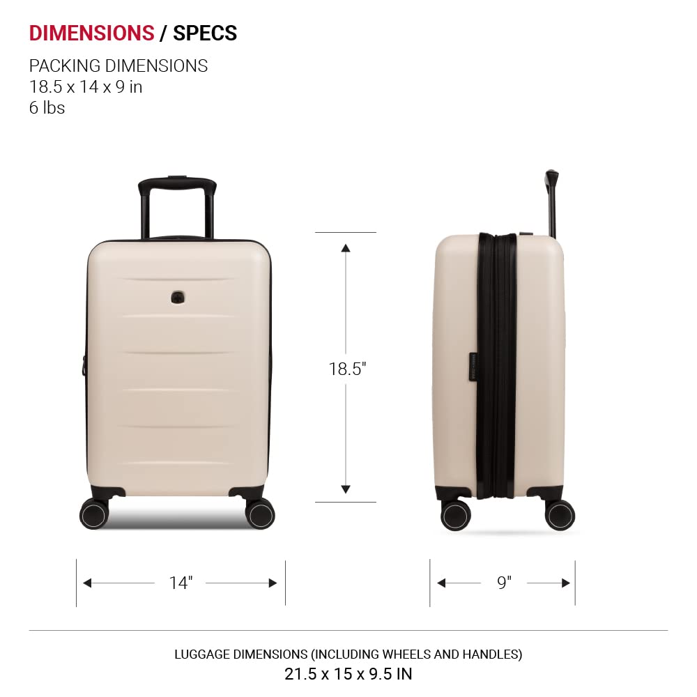 SwissGear 8020 Eclipse Hardside Expandable Luggage with Spinner Wheels, Cream, 3-Piece Set (18/24/27)