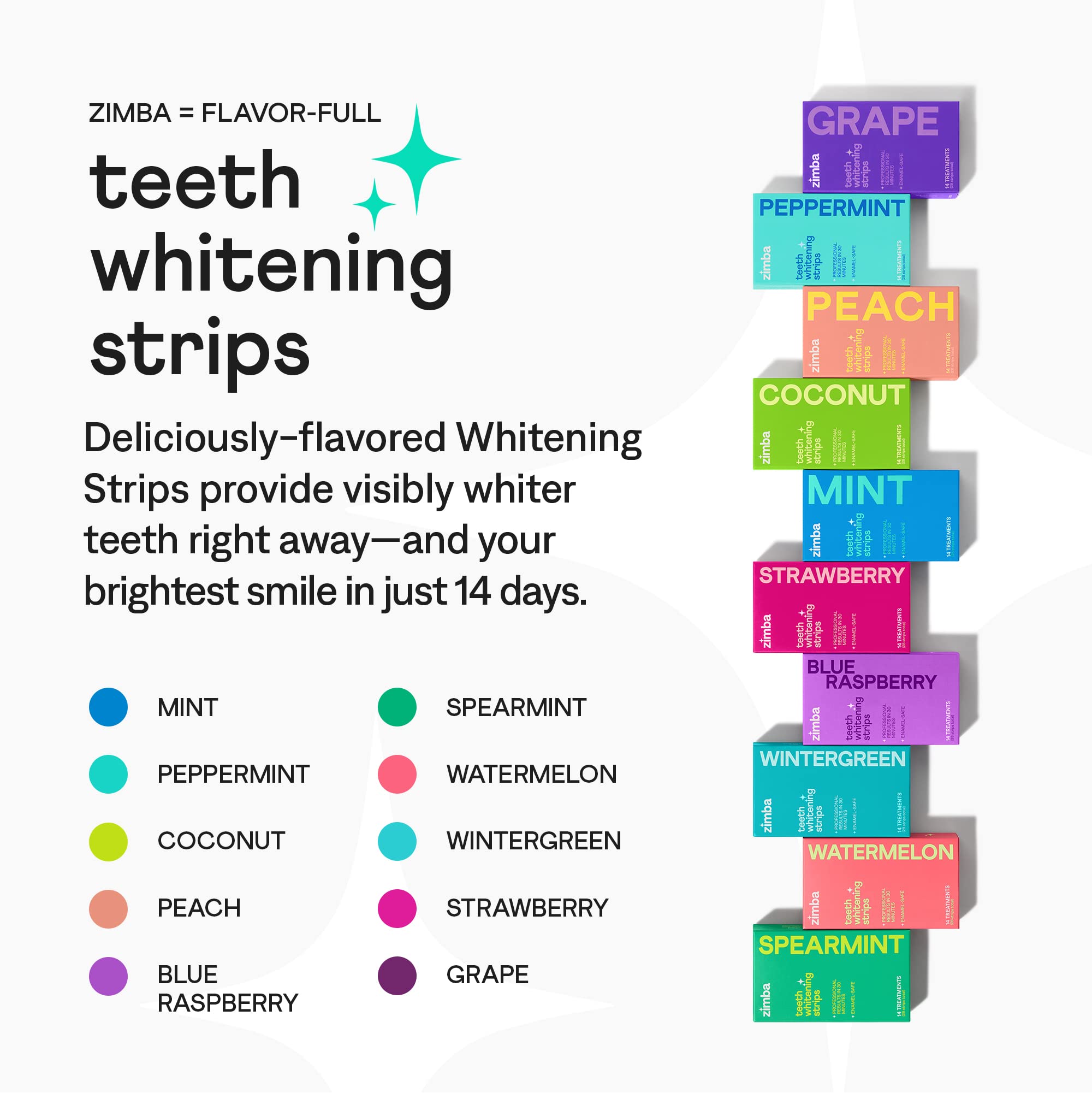Zimba Strawberry Flavored Teeth Whitening Strips | Vegan, Enamel Safe Hydrogen Peroxide Teeth Whitener for Coffee, Wine, Tobacco, and Other Stains | 14 Day Treatment | Strawberry