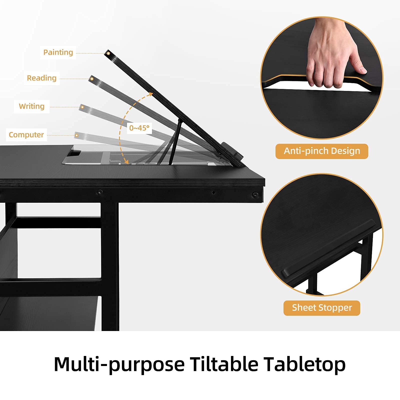 YITAHOME Tiltable L-Shaped Computer Desk with Storage Bookshelf, 67 inch Double Workstation Modern Corner Studying Desk Drafting Drawing Gaming Table for Office Home, Black, FTOFOD-0007