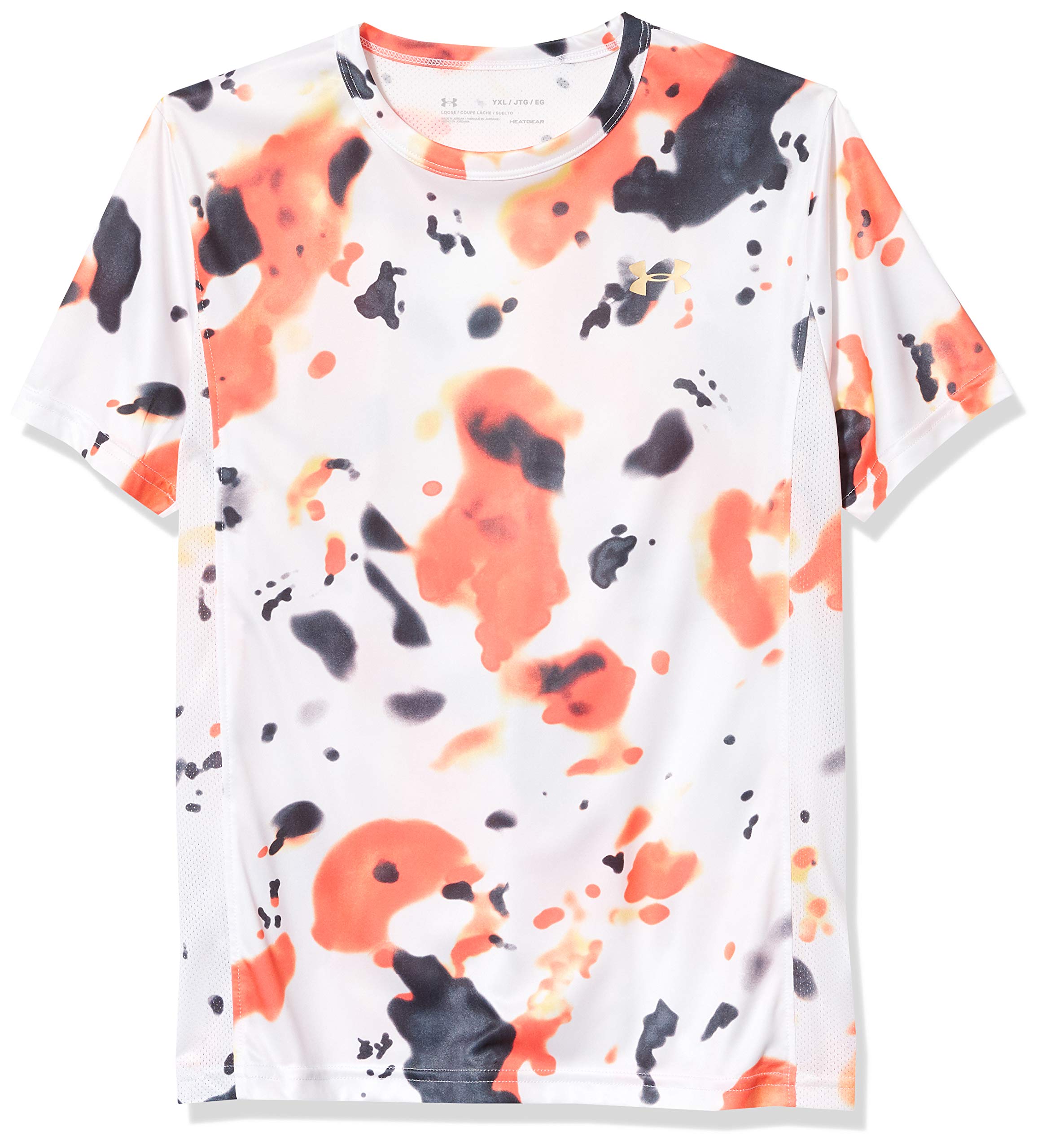 Under Armour Top Step Tech Tee 2.0 Short Sleeve Gym Workout Shirt, White (100)/Gold, Youth Medium