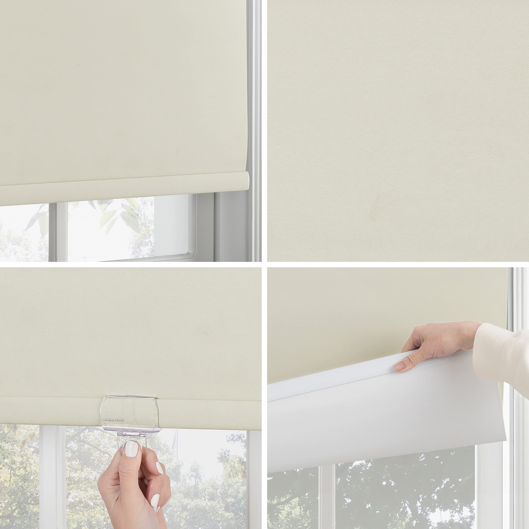Sun Zero Lodi Textured Total Blackout Cordless Roller Shade, 34" x 72", Navy Blue