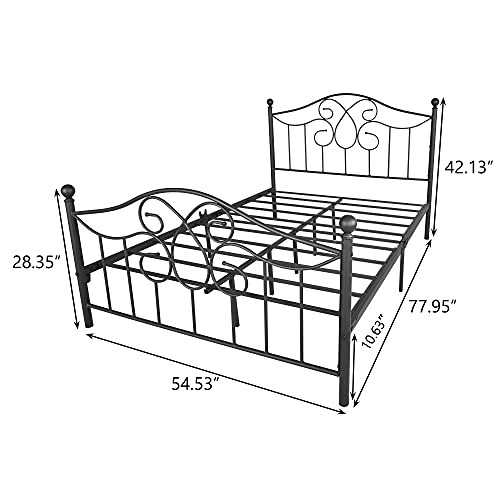 Tidyard Full Size Metal Bed Frame,Solid Sturdy Steel Slat Support,Black Platform Bed Frame, Mattress Foundation Easy Assembly, No Box Spring Needed for Dorm, Bedroom, Guest Room