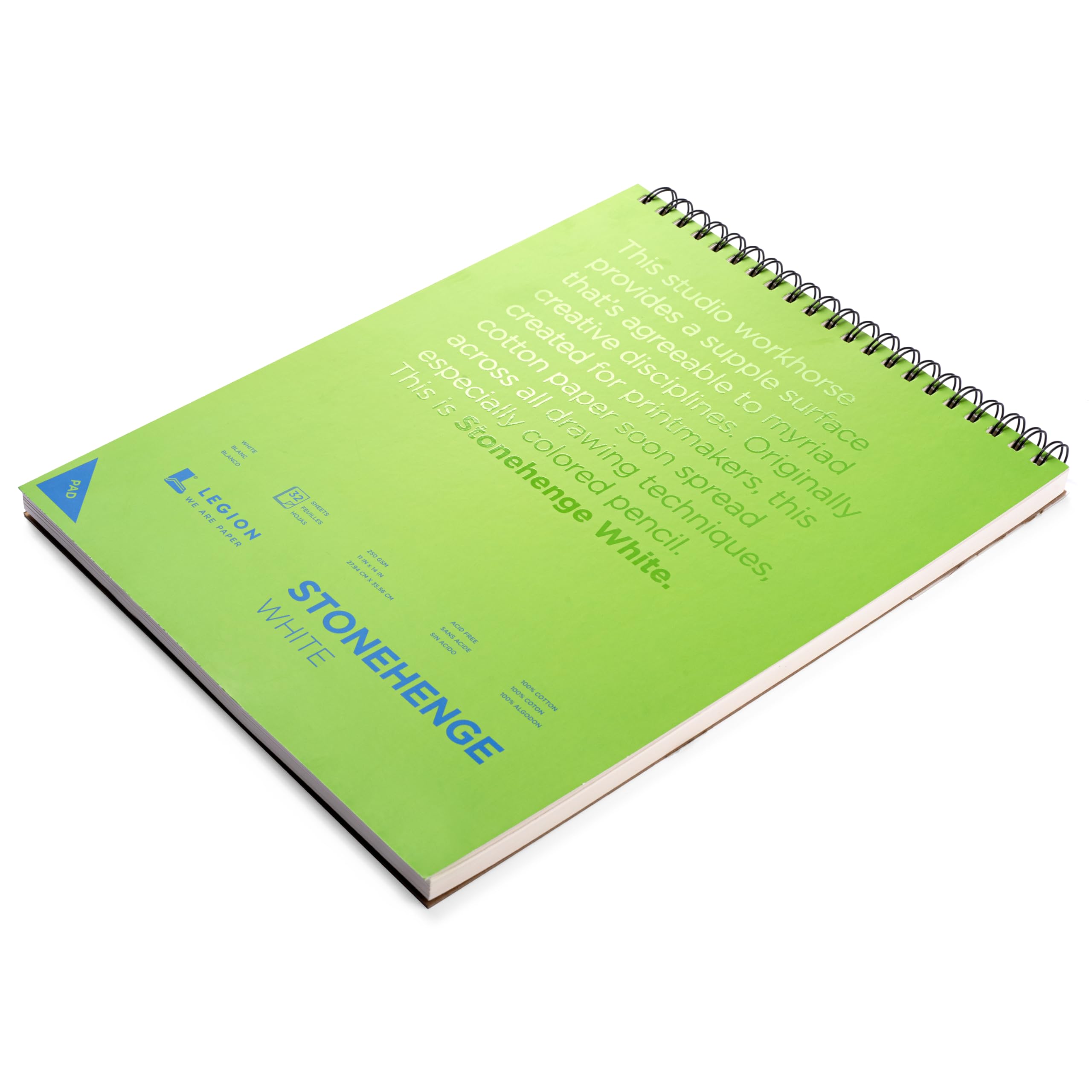 Stonehenge 100% Cotton Medium Weight Spiral Journal, White, 11 x 14 inches, 250gsm, 32 Sheets for Dry Media