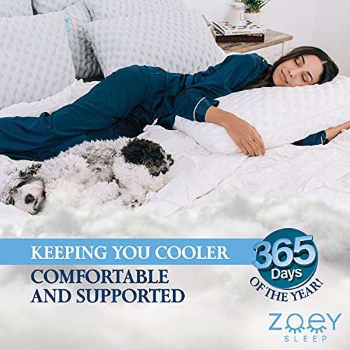 Zoey Sleep Side Sleep Pillow for Neck and Shoulder Pain Relief - Adjustable Memory Foam Bed Pillows for Sleeping - Plush Machine Washable Pillow Cover - Queen Size 19" x 29" (Queen, White)