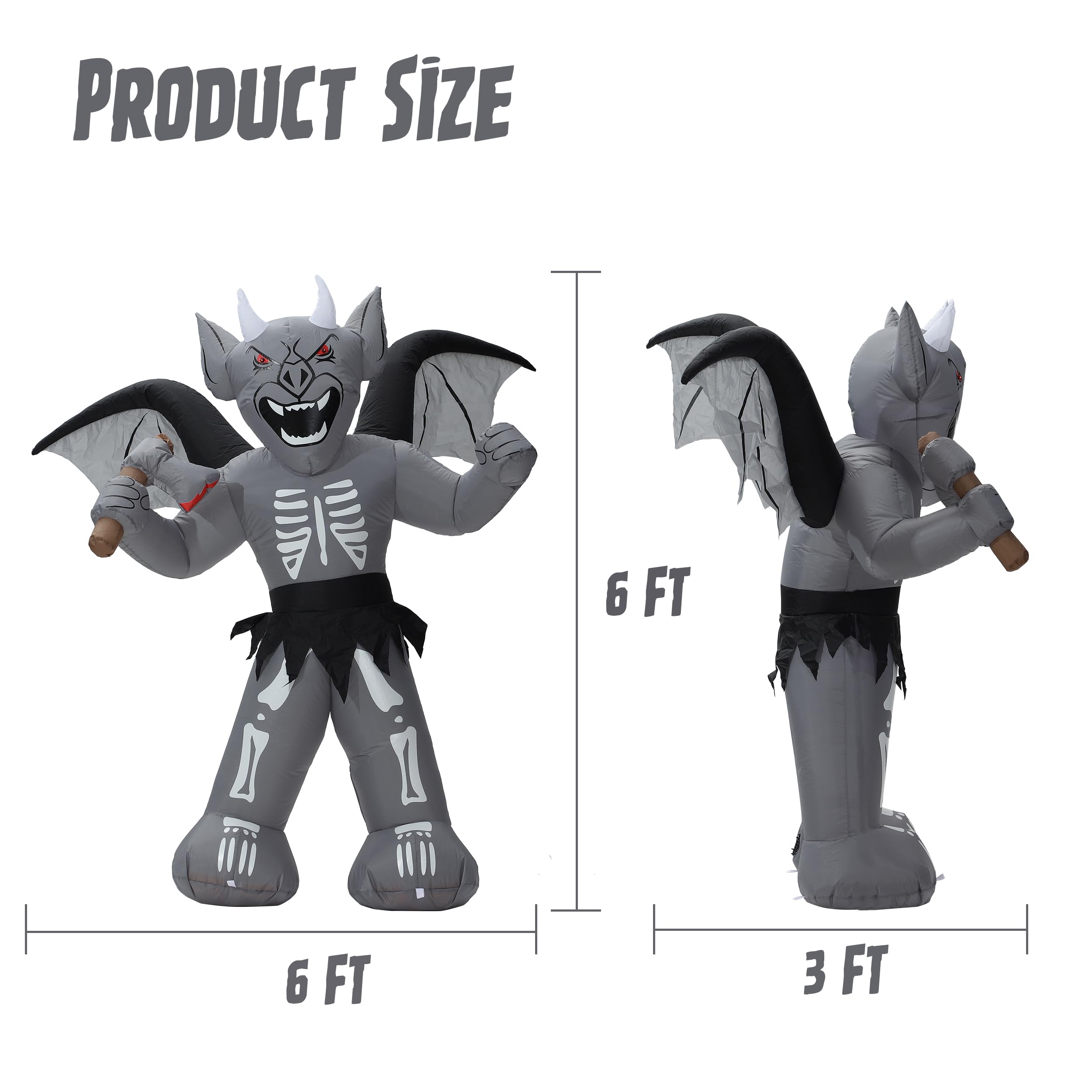 SUNGIFT Halloween Inflatable Skeleton Bat 6FT, Scary Inflatable Ghost, Blow Up Yard Decorations Clearance with Build-in LED Lights for Lawn, Garden, Yard, Indoor and Party