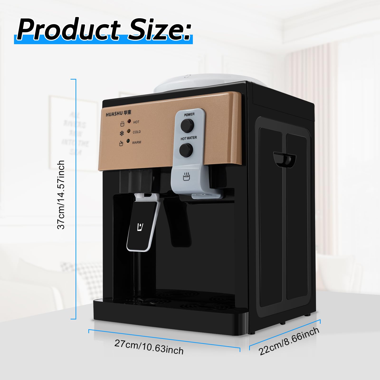 Top Loading Cooler Dispenser-Water Dispenser for 5 Gallon Bottle Desktop Electric Hot and Cold Dispenser, 3 Temperature Settings Boiling Water, Normal Ice Water(46-59℉) for 1 to 5 Gallon Bottles