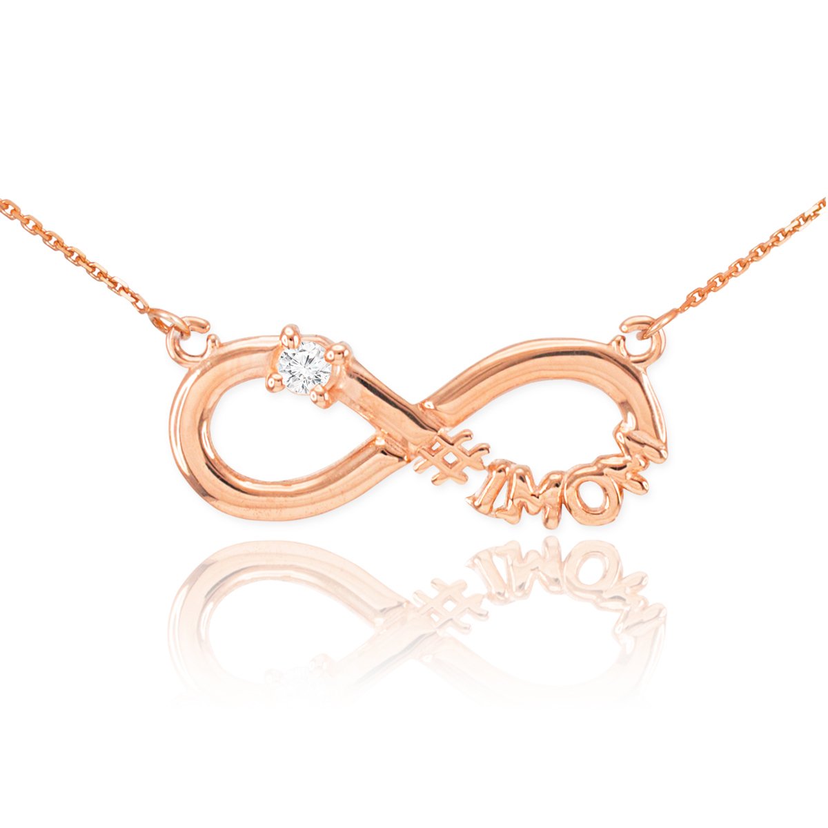 Sideways Crosses Dainty 14k Rose Gold #1 Mom Birthstone CZ Infinity Pendant Necklace