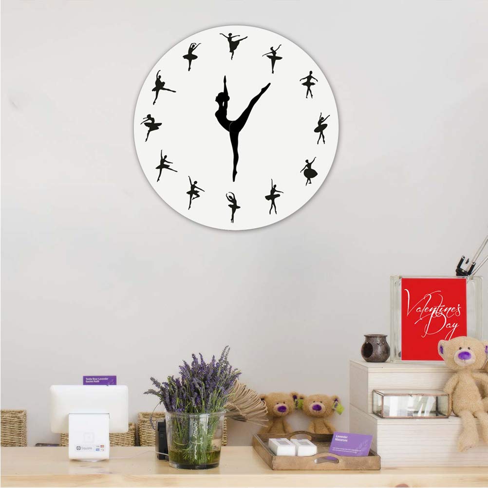 VOSAREA 1 Piece Charming Ballerina Wall Clock Large Clock Ballet Dancing Girl Needle Hand Needle Wall Watch Living Room Home Decor