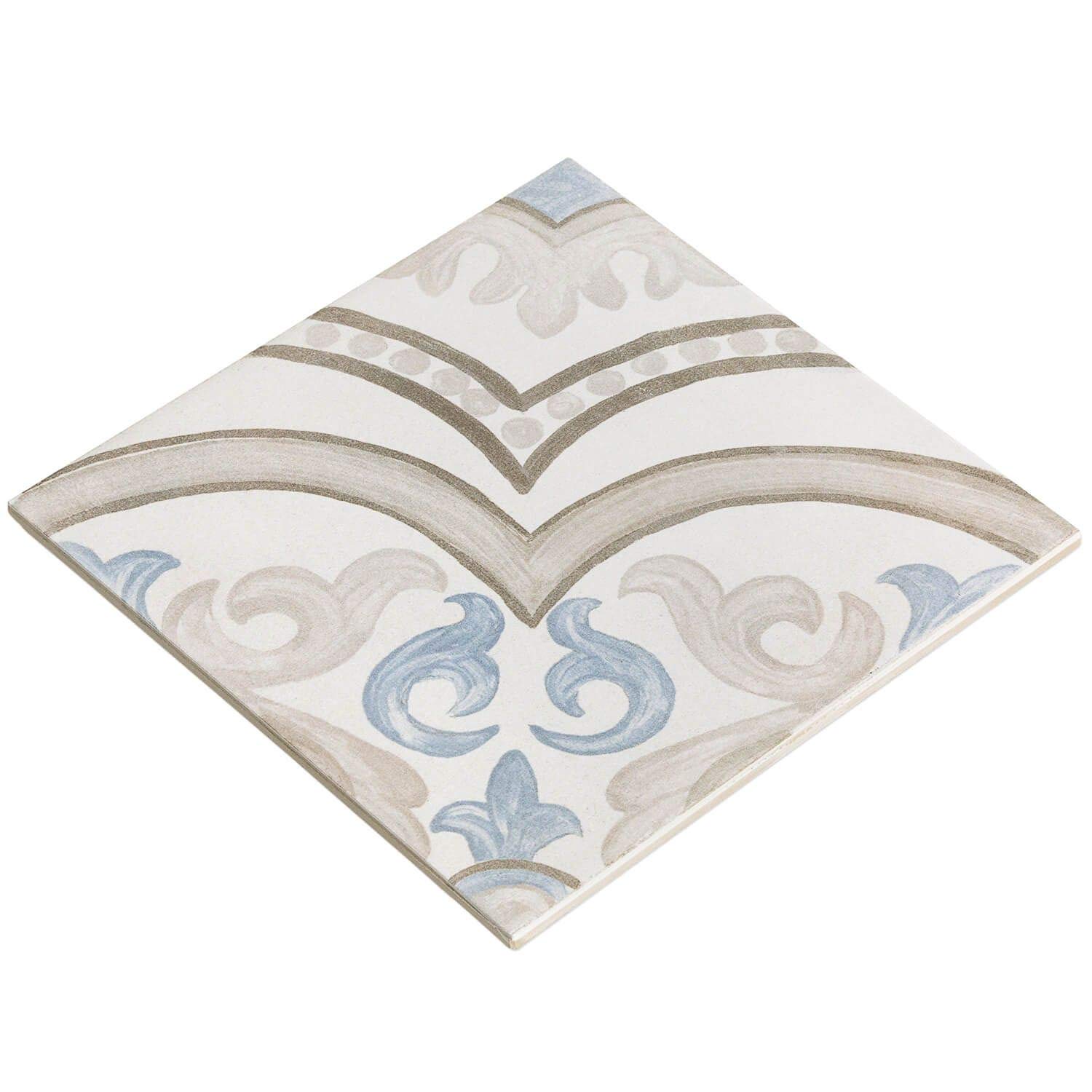Valencia Beige 8 in. x 8 in. Encaustic Matte Porcelain Floor and Wall Tile Sample
