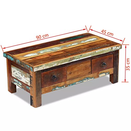 vidaXL Coffee Table 35.4"x17.7"x13.8",Rustic Coffee Table with 2 Drawers Tea,End Side Table Storage Cabinet Box Pure Handmade for Home Office Living Room Furniture,Solid Mango Wood
