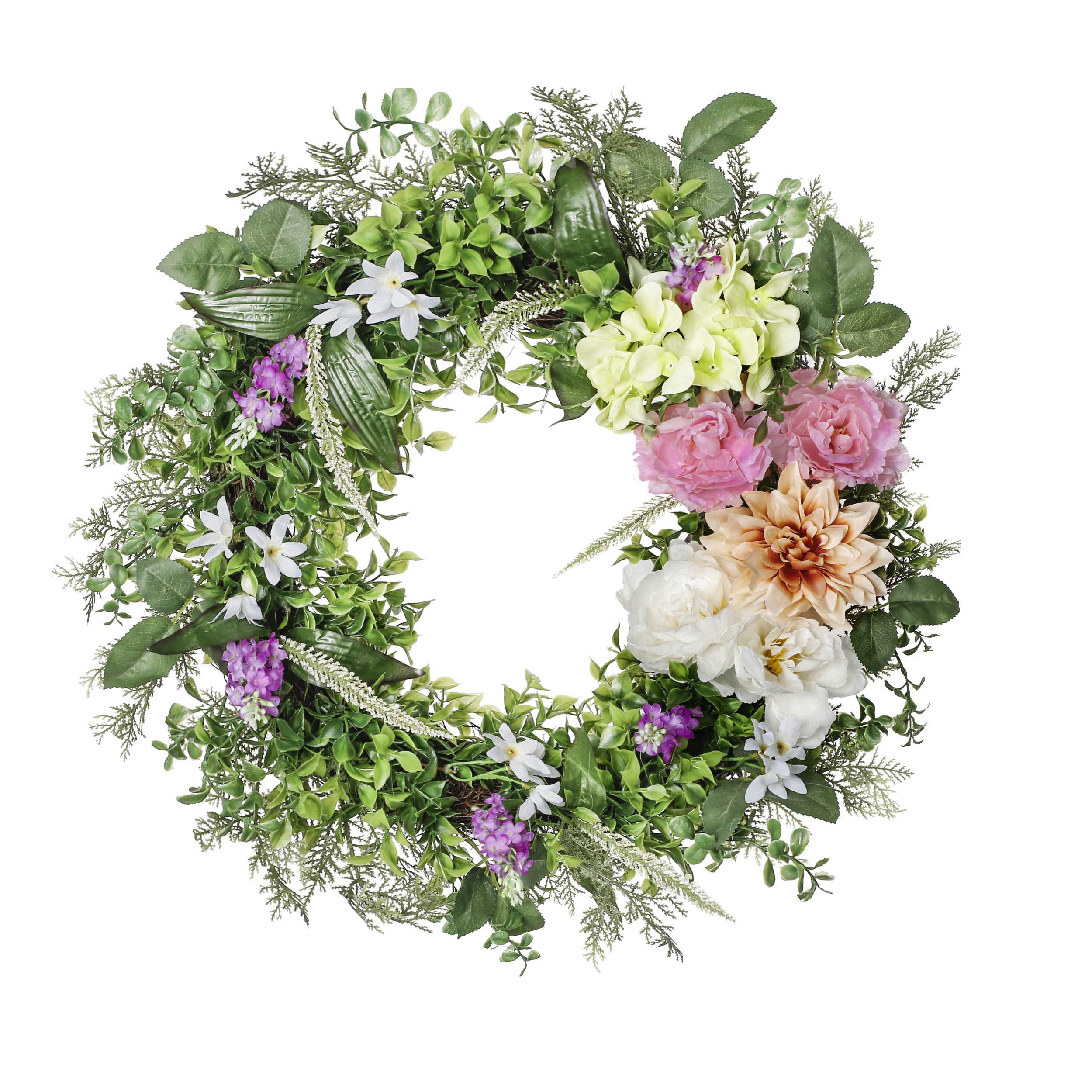 Valery Madelyn 24 inch Decorative Hydrangea Peony Flower Summer Wreath with Green Leaves, Spring Floral Wreath for Porch, Front Door, Window, Wall, Wedding, Home Decor