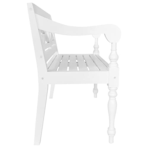 vidaXL Solid Mahogany Wood Batavia Bench Backrest Armrest Rustic Sturdy Versatile Home Office Kitchen Dinner Furniture 38.6" White