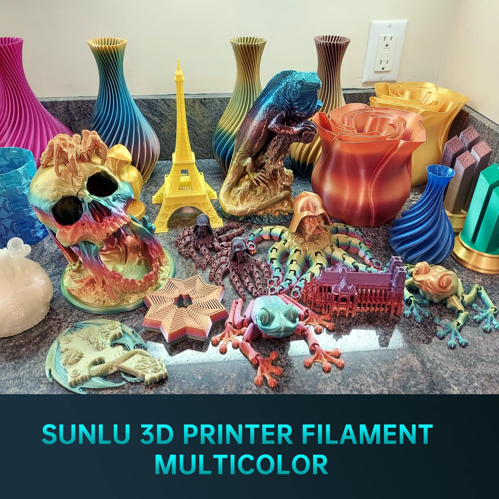 SUNLU 250G PLA Meta and Silk PLA Filament 1.75mm Bundle, 3D Printer Filament Bundle Multicolor,,0.25 kg Spool, 8 Rolls,Black+White+Grey+Blue+Green+Red+Pink+Yellow
