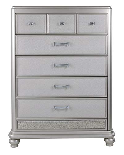 Signature Design by Ashley Coralayne Glam 5 Drawer Chest with Faux Shagreen Drawer Fronts, Silver