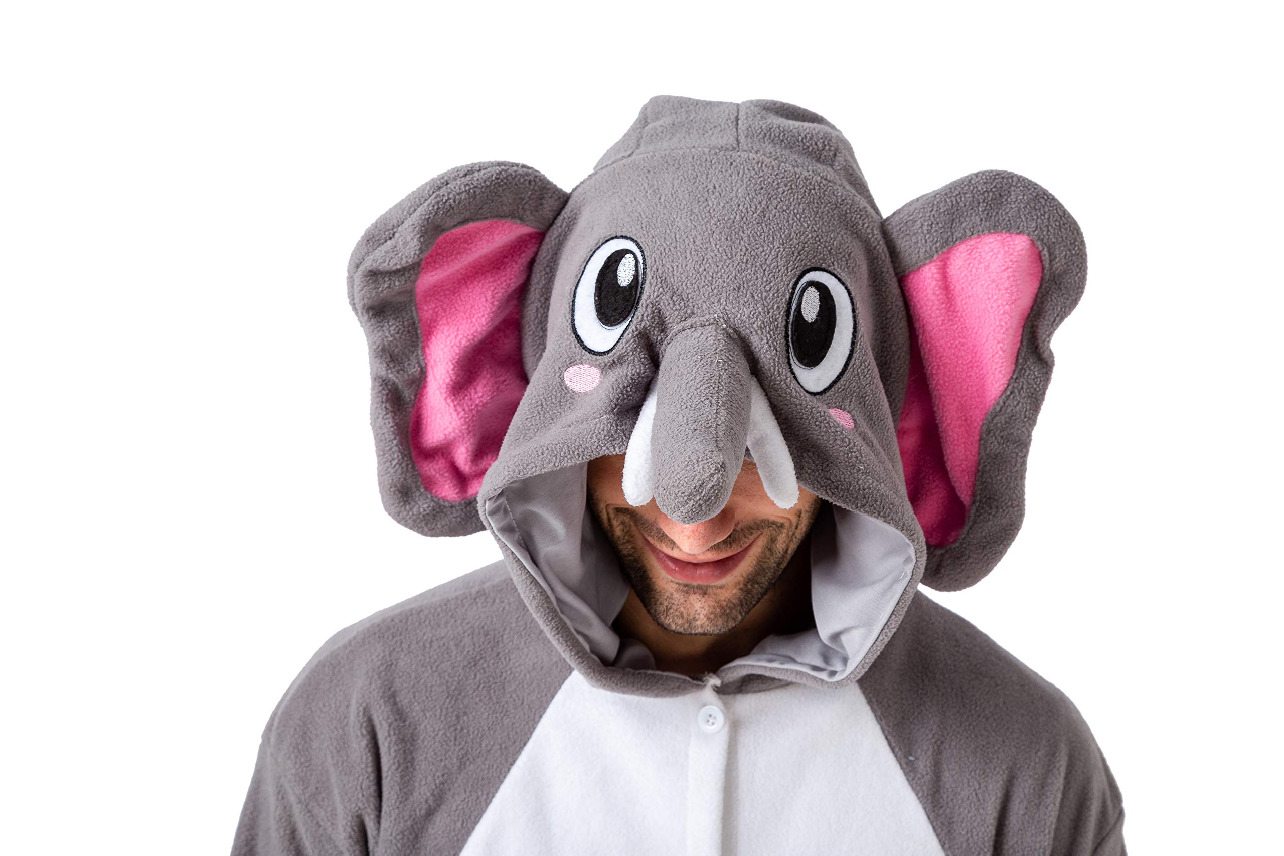 Spooktacular Creations Unisex Adult Pajama Plush jumpsuit One Piece Elephant Animal Costume (Medium) Grey