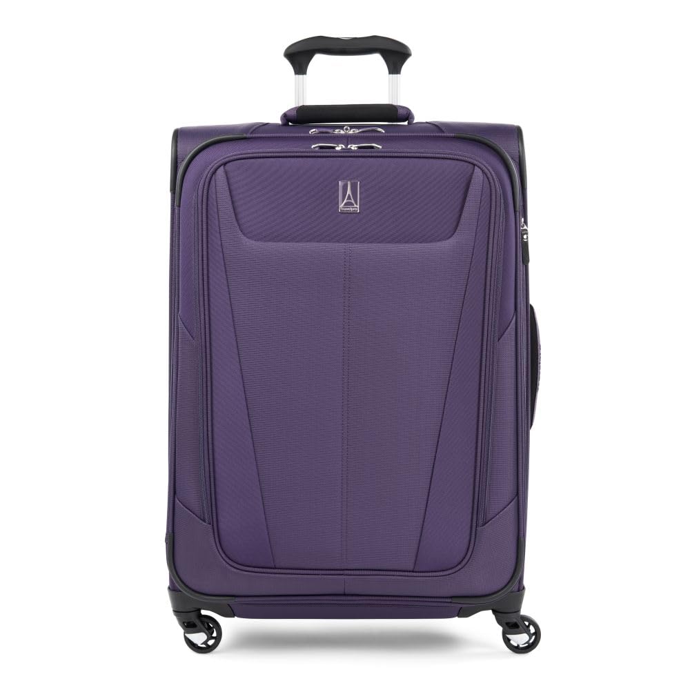 Travelpro Maxlite 5 Softside Expandable Checked Luggage with 4 Spinner Wheels, Lightweight Suitcase, Men and Women, Imperial Purple, Checked Medium 25-Inch