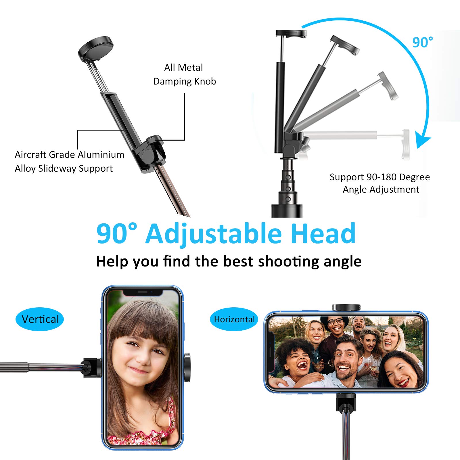 Vproof Monopod Selfie Stick Bluetooth, Lightweight Aluminum All in One Extendable Selfie Sticks Compact Design, Compatible with iPhone 15/14 Pro Max/14 Pro/14/14 Plus/13 Pro Max/13 Pro/13, Galaxy S22