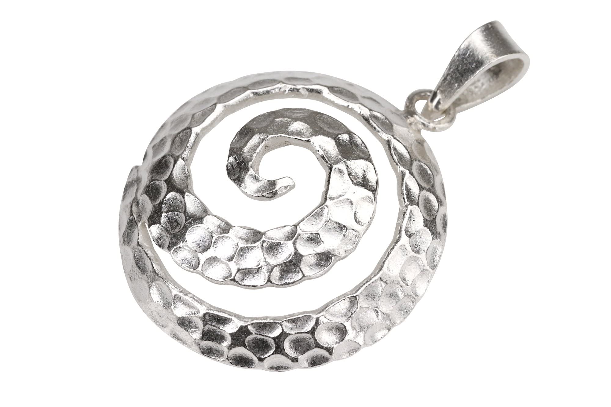 SILBERMOOS women's pendant circle spiral flat and round open disc convex wavy hammered 925 sterling silver