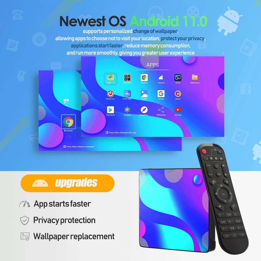 TV Box Android 11.0, YAGALA X10 TV Box with Backlit Mini Keyboard, 4GB RAM 64GB ROM RK3318 Quad-Core 64bit Cortex-A53 Support Dual-WiFi 2.4GHz/ 5GHz WiFi 4K UHD Bluetooth 4.0