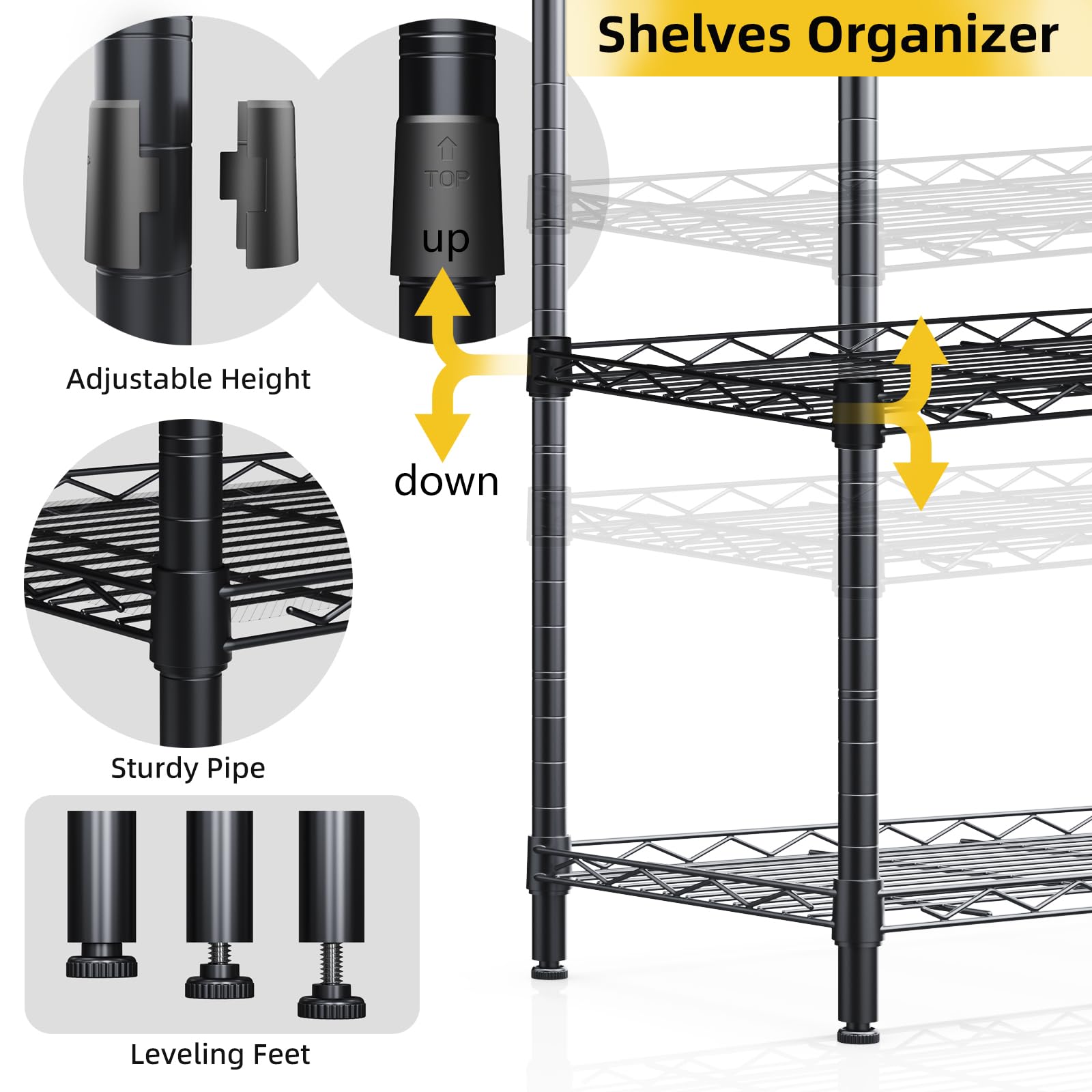 SsngygHme 3 Tier Shelves Storage, Wire Shelf Unit, Standing Adjustable Metal Shelves Organizer, Storage Racks for Restaurant Garage Pantry Kitchen Garage(Medium,11.8" W x 21.5" L x 35.5" H)