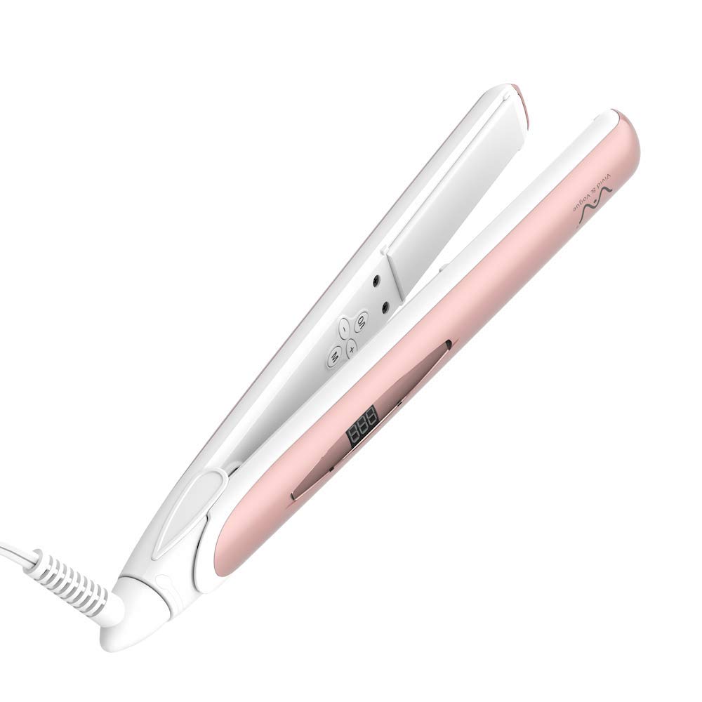 VAV Professional Hair Straightener Negative Ions Ceramic Flat Iron 1 Inch 2 in 1 Curling Iron and Straightener Constant Temperature 410°F for Girls