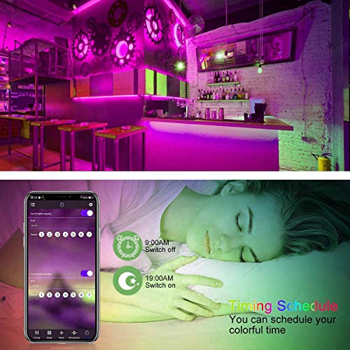 Vbakor 50Ft Smart Led Strip Lights with Music Sync, 5050 450LEDs RGB Strip Lights with Remote Controller, Sensitive Built-in Mic, App Controlled LED Lights Tape Lights for Home, Ceiling, Bedroom