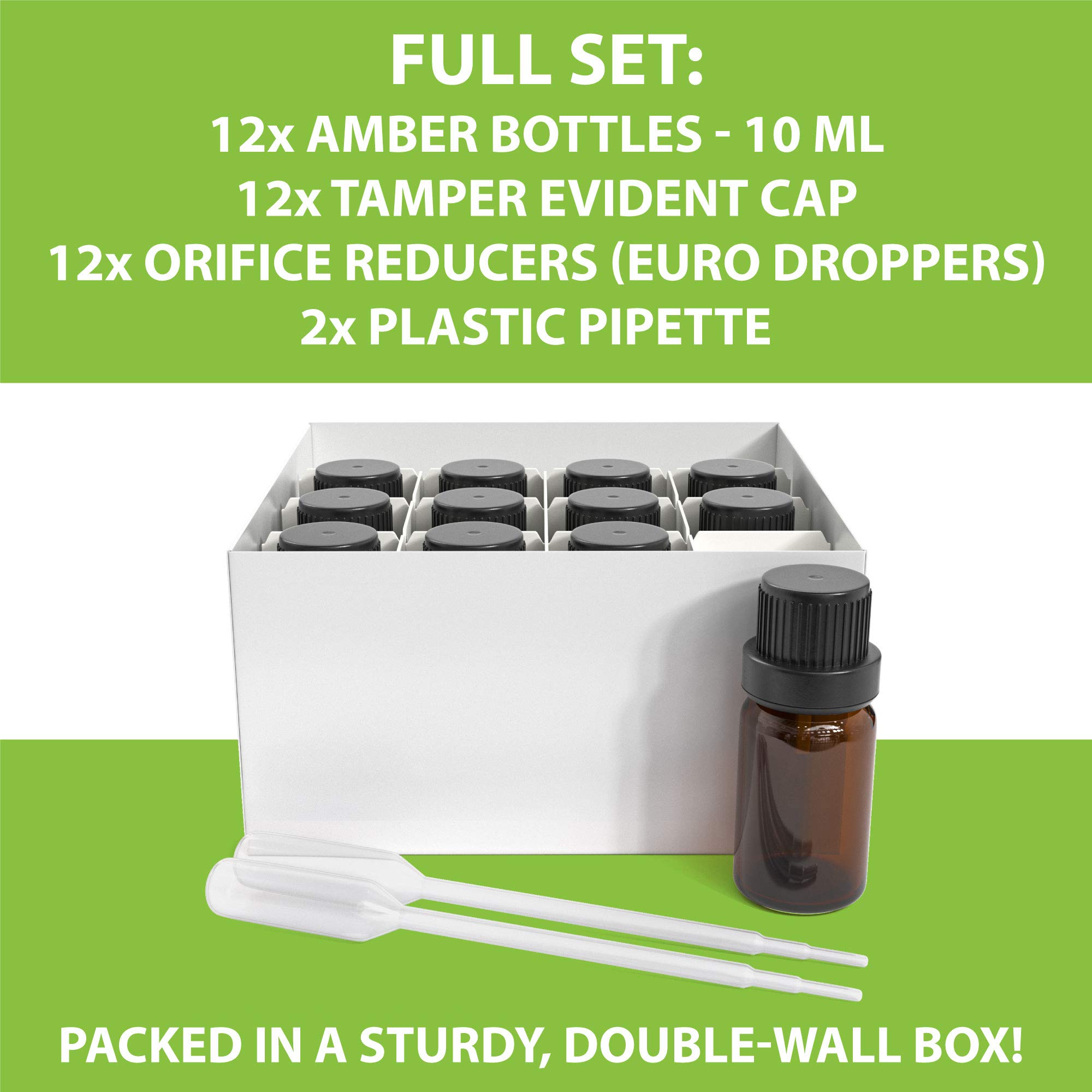 Two Scents Essential Oil Bottles - A set of 12 Amber glass bottles for essential oils, Aromatherapy, Perfume Samples, Mini 10 ml Glass Vials With Cap and Dropper | Complete Carrier Oil Kit β DIY
