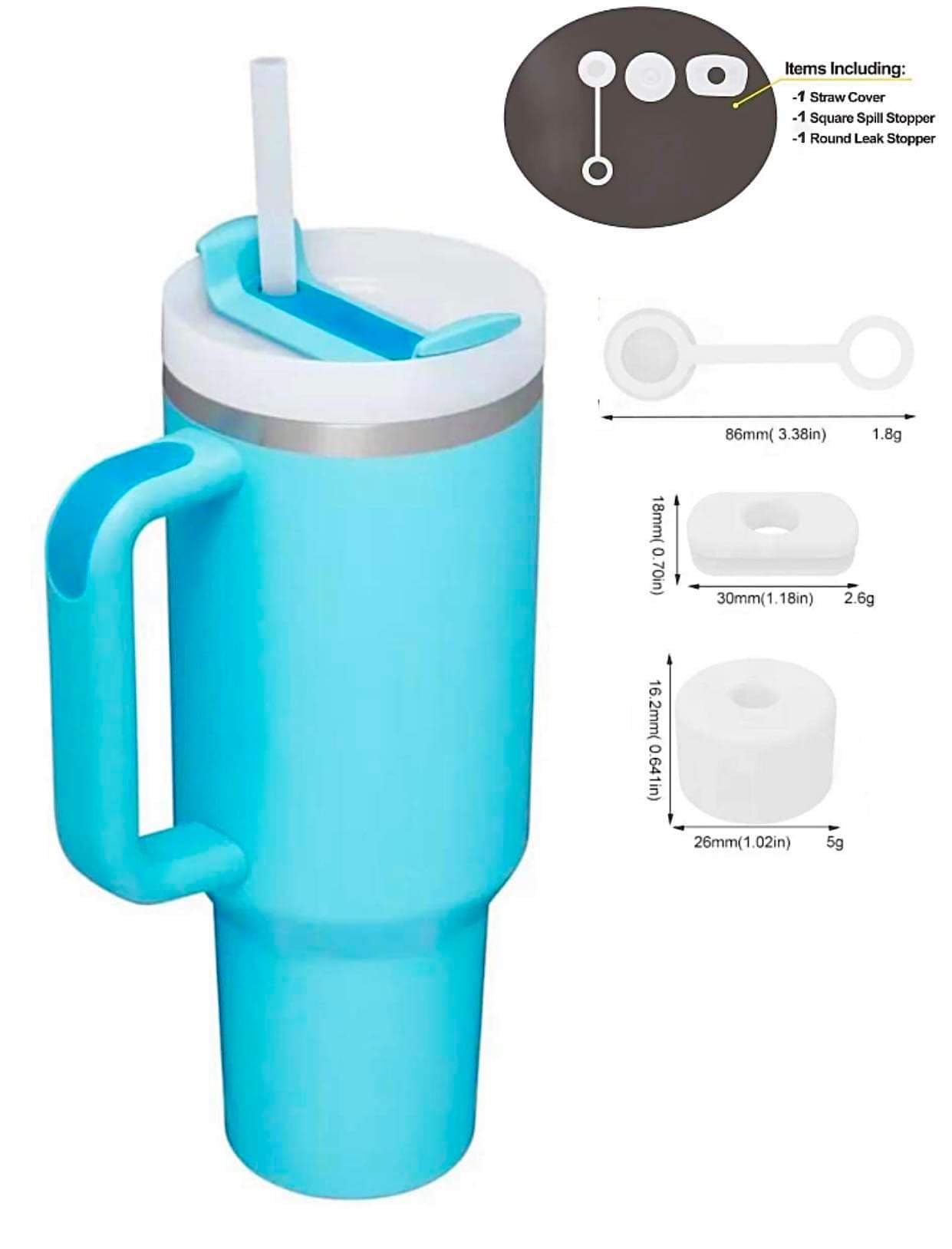 Stainless Steel Tumbler 40oz with Handle and Straw plus Spill Proof Silicone Straw Cover Set - Insulated Water Cup Bottle (Light Pink)