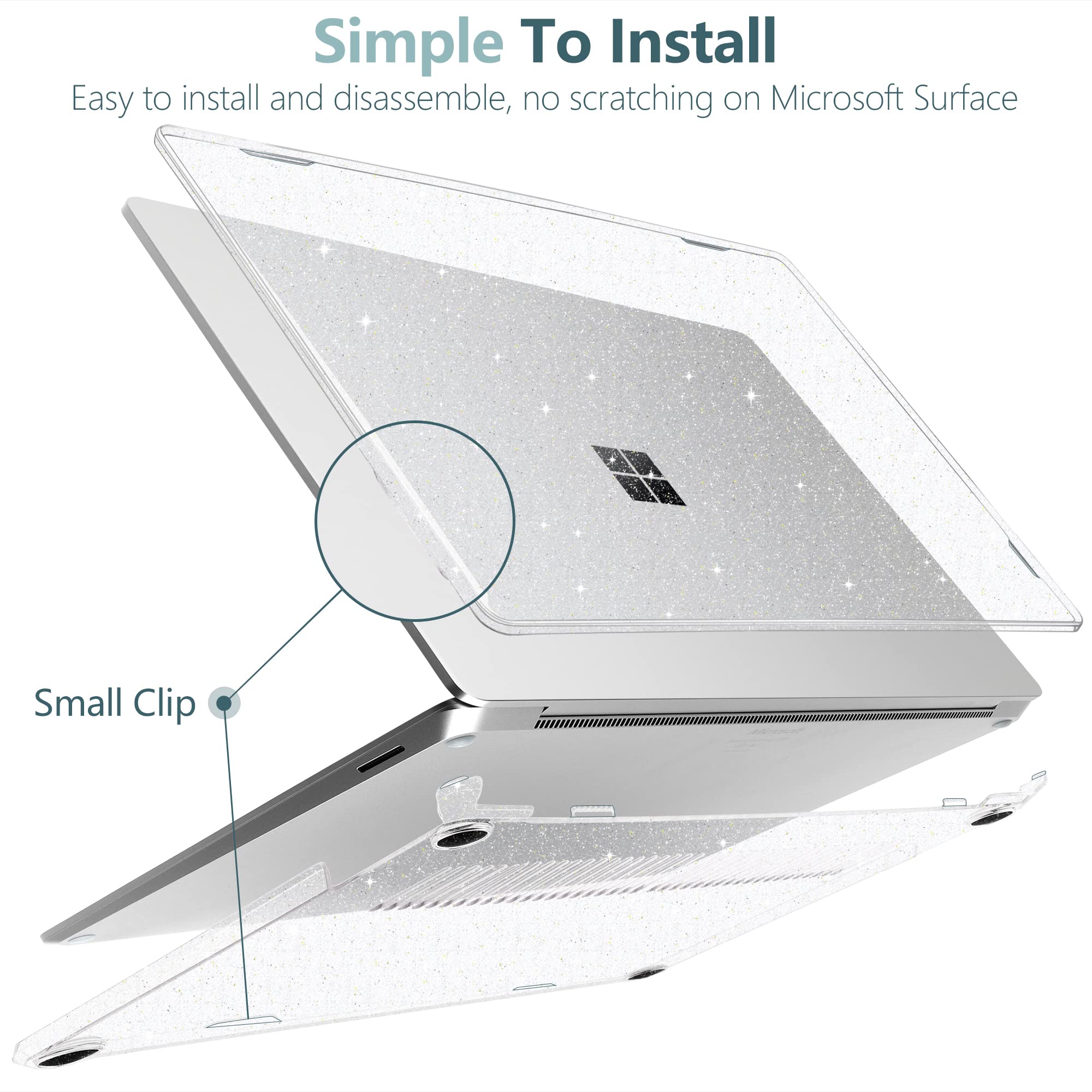 TWOLSKOO Case for 13.5" Microsoft Surface Laptop 5/4/3 with Alcantara Palm Rest Model 1950/1958/1867/1769, Protective Plastic Hard Shell & Keyboard Cover & Screen Protector & Dust Plugs, Star Clear