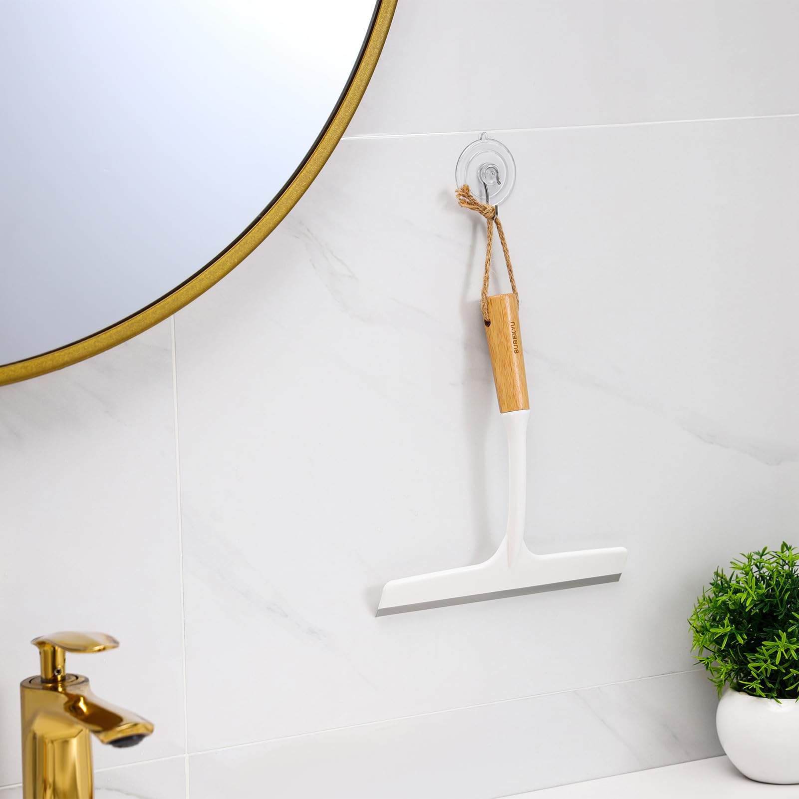 SUBEKYU Shower Squeegee for Glass Doors, Squeegee for Window Cleaning, Cleaning Tile Wall, Bathroom Cleaner Tool Household Window Mirror Squeegee with Adhesive Hooks