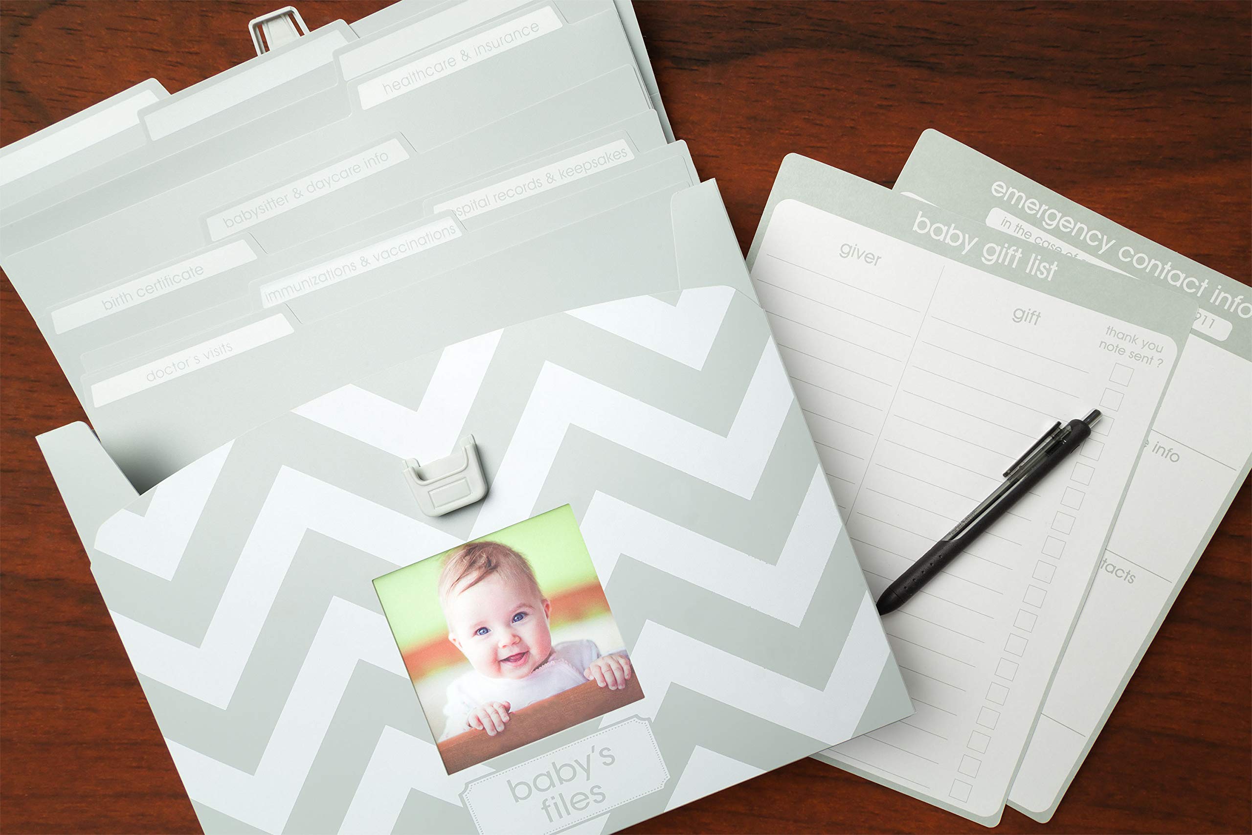 Tiny Ideas Baby File Keeper Organizer, Gray Chevron, Newborn Baby Document Organizer, Durable File Folder