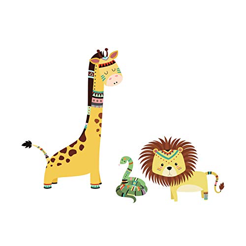 Tribal Animals Jungle Safari Wall Decal, Nursery Kids Room Wall Sticker, Monkey Giraffe Lion Elephant, Tree Wall Decal