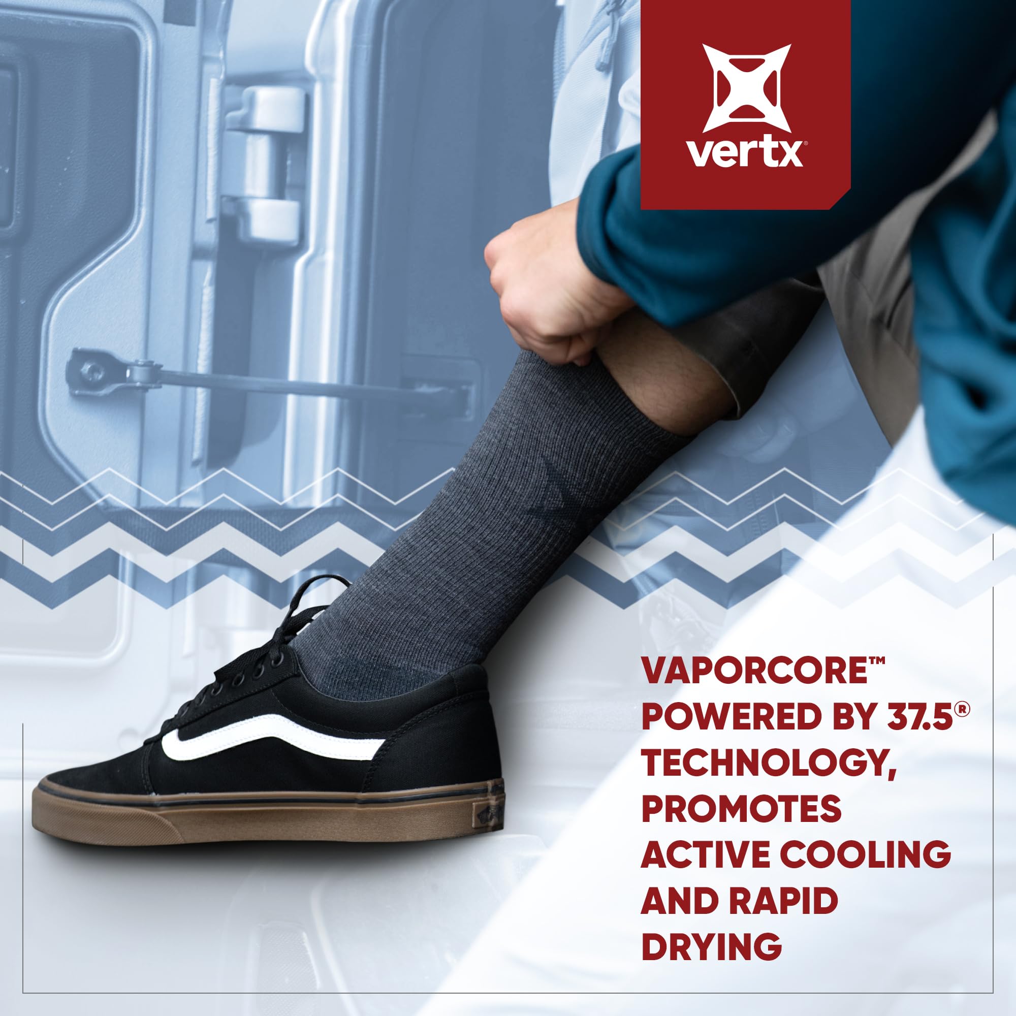 Vertx VaporCore Mens Crew Socks 10", Tactical Athletic Moisture Wicking Merino Wool Socks, for Hiking Sport Hunting EDC Gear, Quick Drying with Odor Control, Smoke Grey, Large