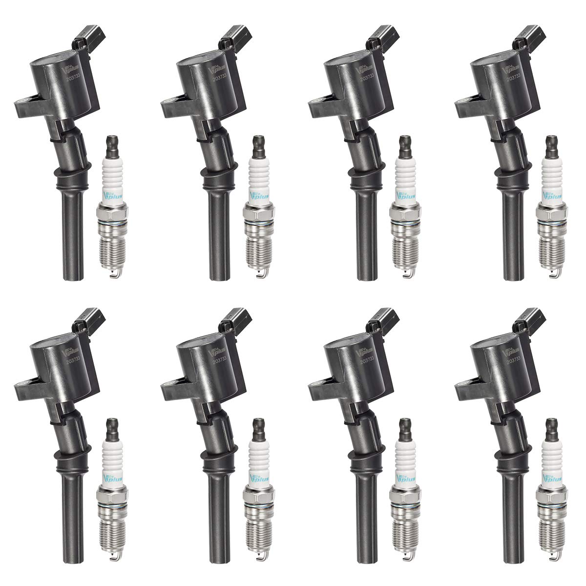 Vplus Ignition Coil DG508 & Spark Plug SP479 AGSF22WM compatible with Ford 4.6L 5.4L V8 Crown Victoria Expedition F150 F250 Mustang Lincoln Mercury Explorer DG457 DG472 DG491(Set of 8)