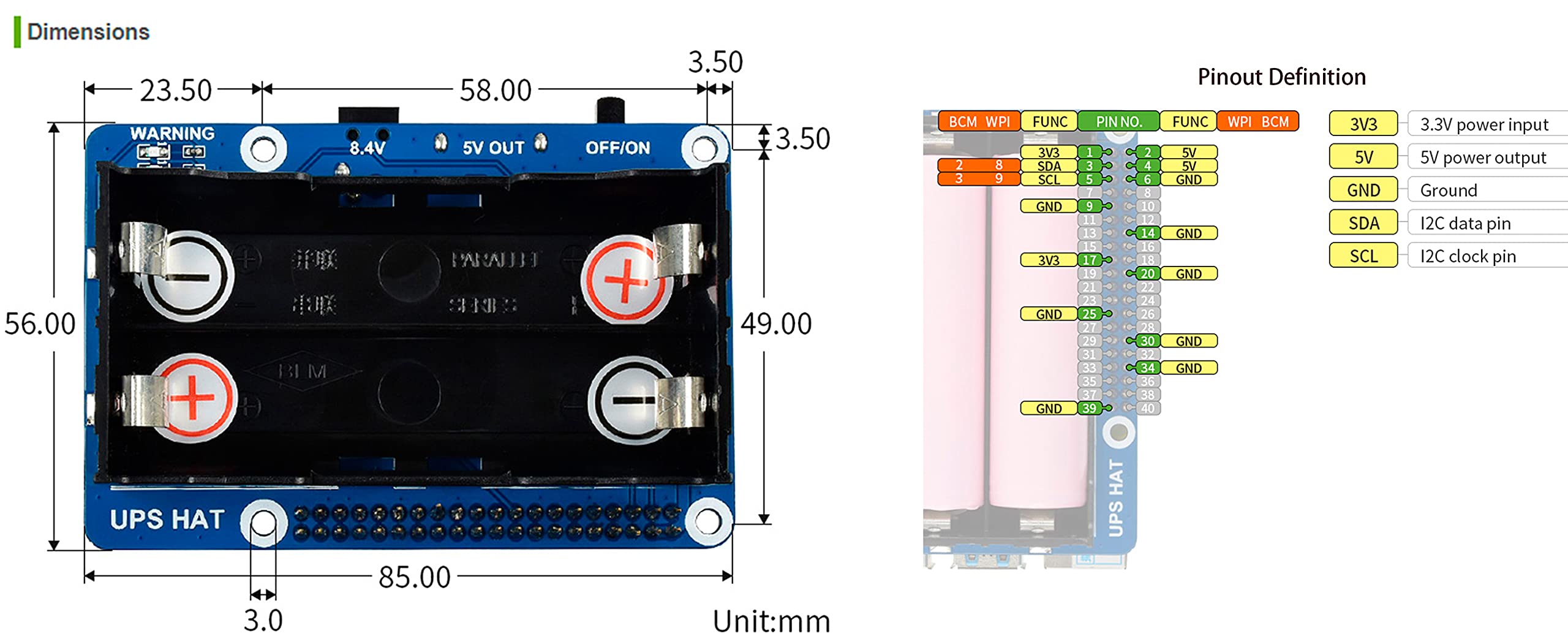 Uninterruptible Power Supply UPS HAT for Raspberry Pi Series Boards(Raspberry Pi 4 Model B/3B+/3B) Charge and Power Output at The Same Time,Multi Battery Protection Circuits