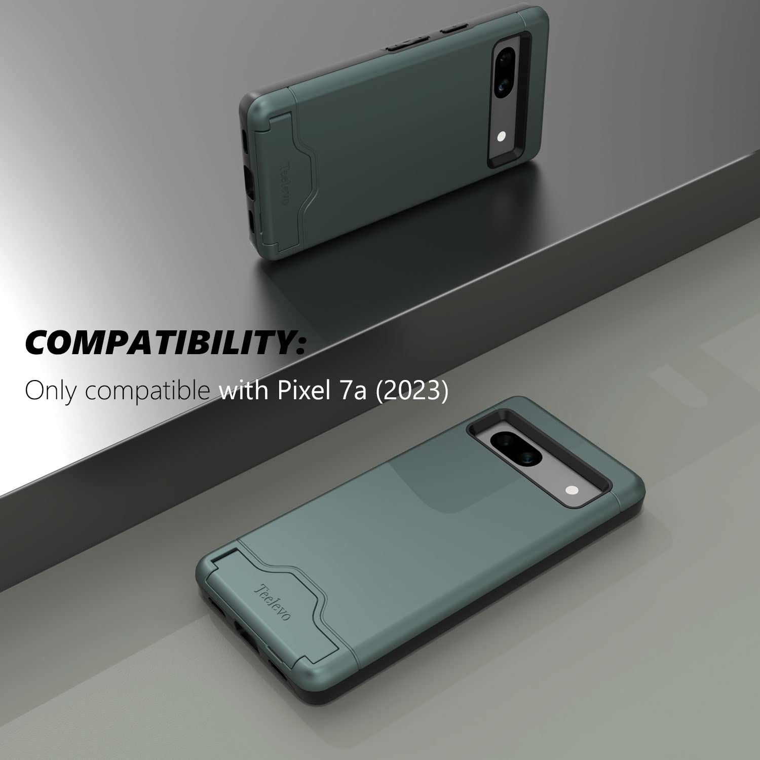 Teelevo Wallet Case for Google Pixel 7a, Dual Layer Case with Card Slot Holder and Kickstand for Google Pixel 7a - Dark Green