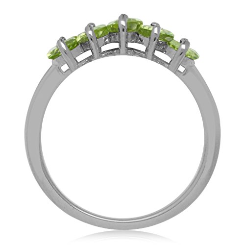 Silvershake 1.4ct. 5 Stone Natural Peridot V Shape White Gold Plated 925 Sterling Silver Ring Size 7