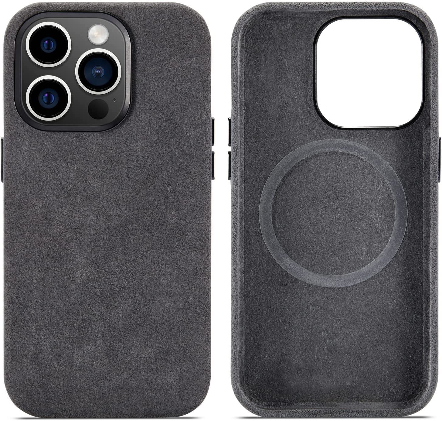 TYXDKJ Alcantara Case for iPhone 13 Pro,Handmade Fully-Wrapped Synthetic Suede Cover, Compatible with MagSafe Wireless Charging(Black)
