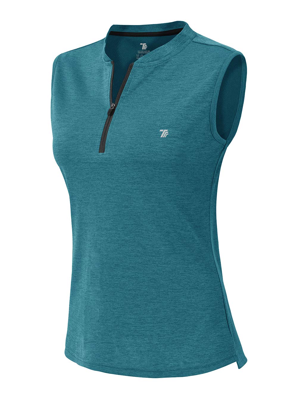YSENTO Women's Dry Fit Tennis Golf Shirts 1/4 Zip Sleeveless Collarless UPF 50+ Yoga Gym Workout Tops Shirts Dark Blue Size XL