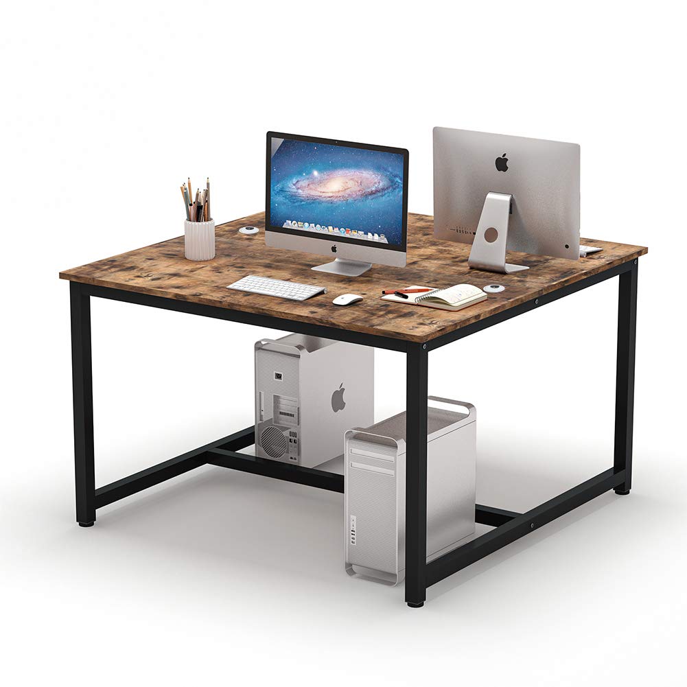 Tribesigns Computer Desk, 47 x 47 inch Extra Large Vintage Two Person Desk Double Workstation Office Desk Writing Study Desk for Home Office (Rustic Brown)