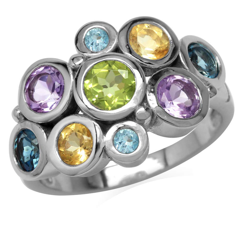 Silvershake 2.19ct. Natural Amethyst White Gold Plated 925 Sterling Silver Bezel Set Cluster Ring Size 7