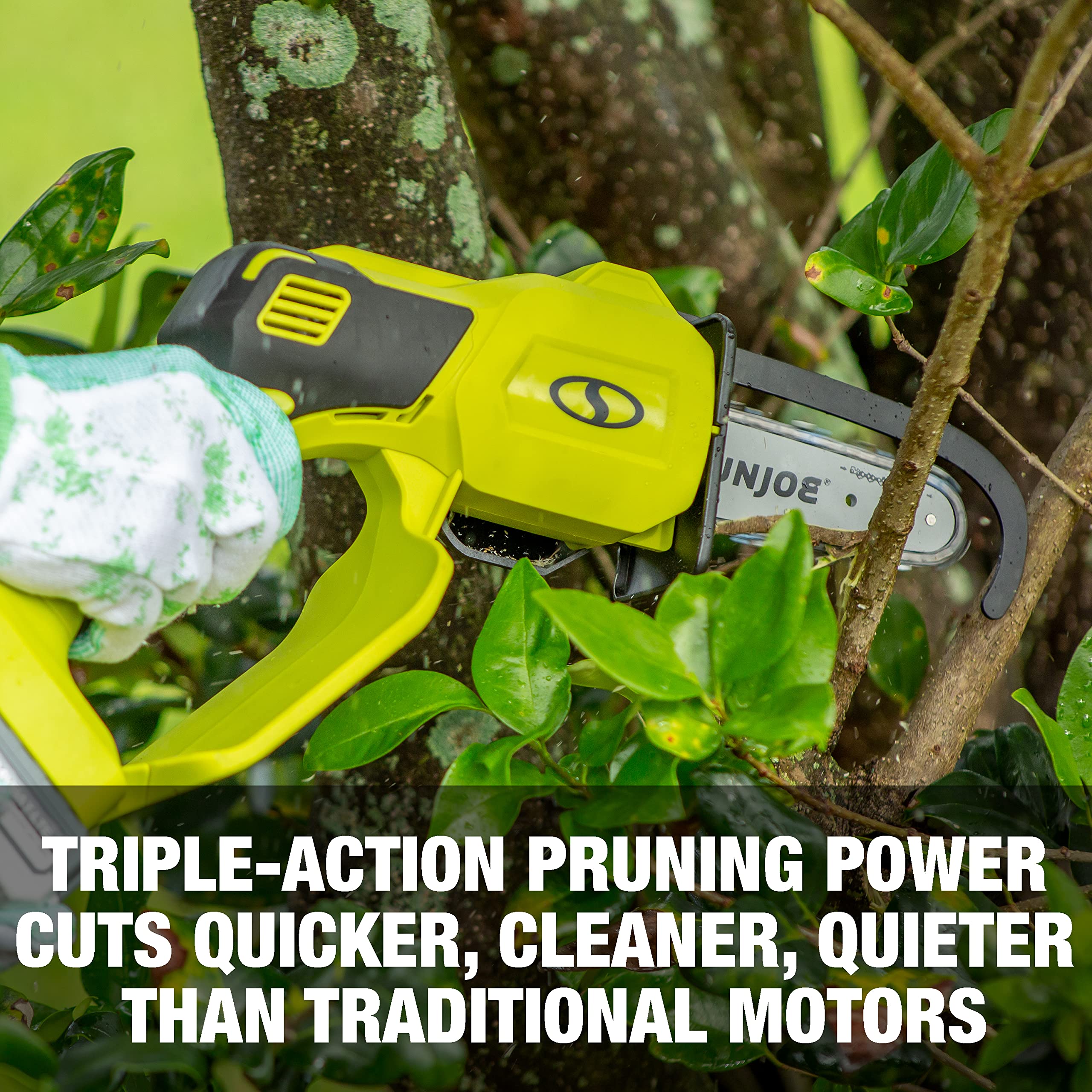 Sun Joe 24V Cordless Mini Chainsaw Bundle with Premium Oil and Cordless Grass Shear + Shrubber Handheld Trimmer