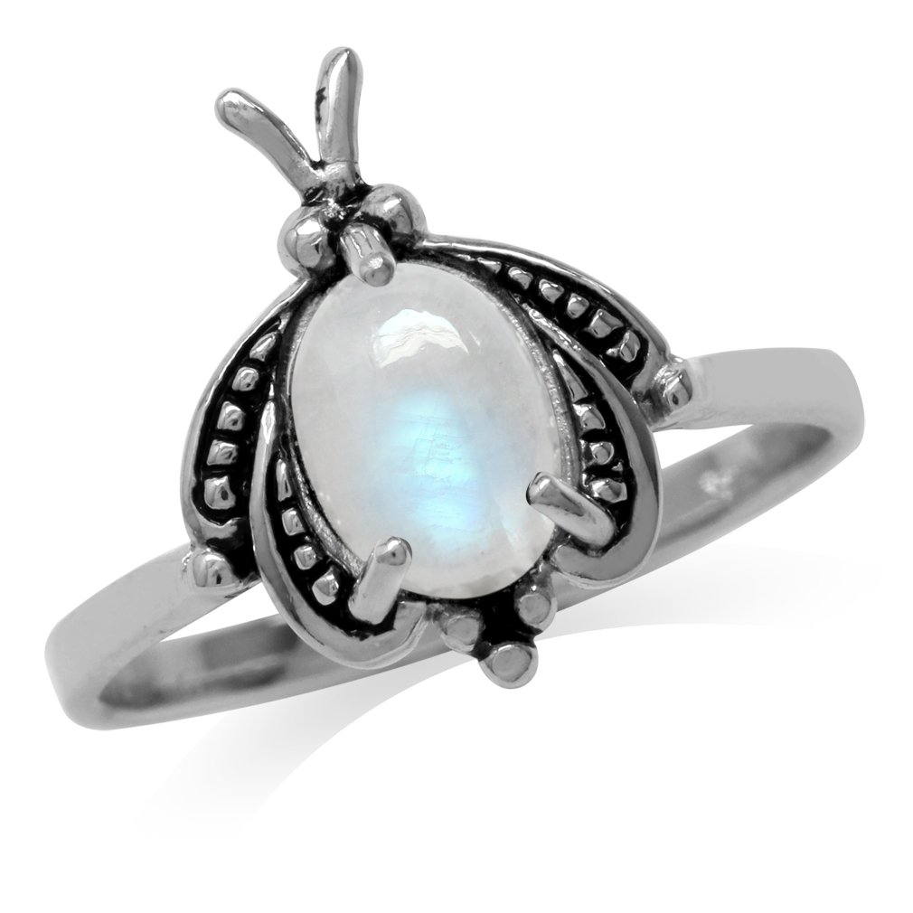 Silvershake Natural Moonstone 925 Sterling Silver Bug Ring Size 4
