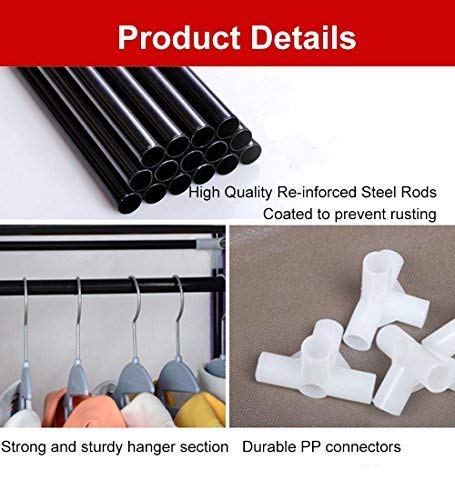 UDEAR Portable Wardrobe Closet Clothes Organizer Non-Woven Fabric Cover with 6 Storage Shelves, 2 Hanging Sections and 4 Side Pockets,Beige