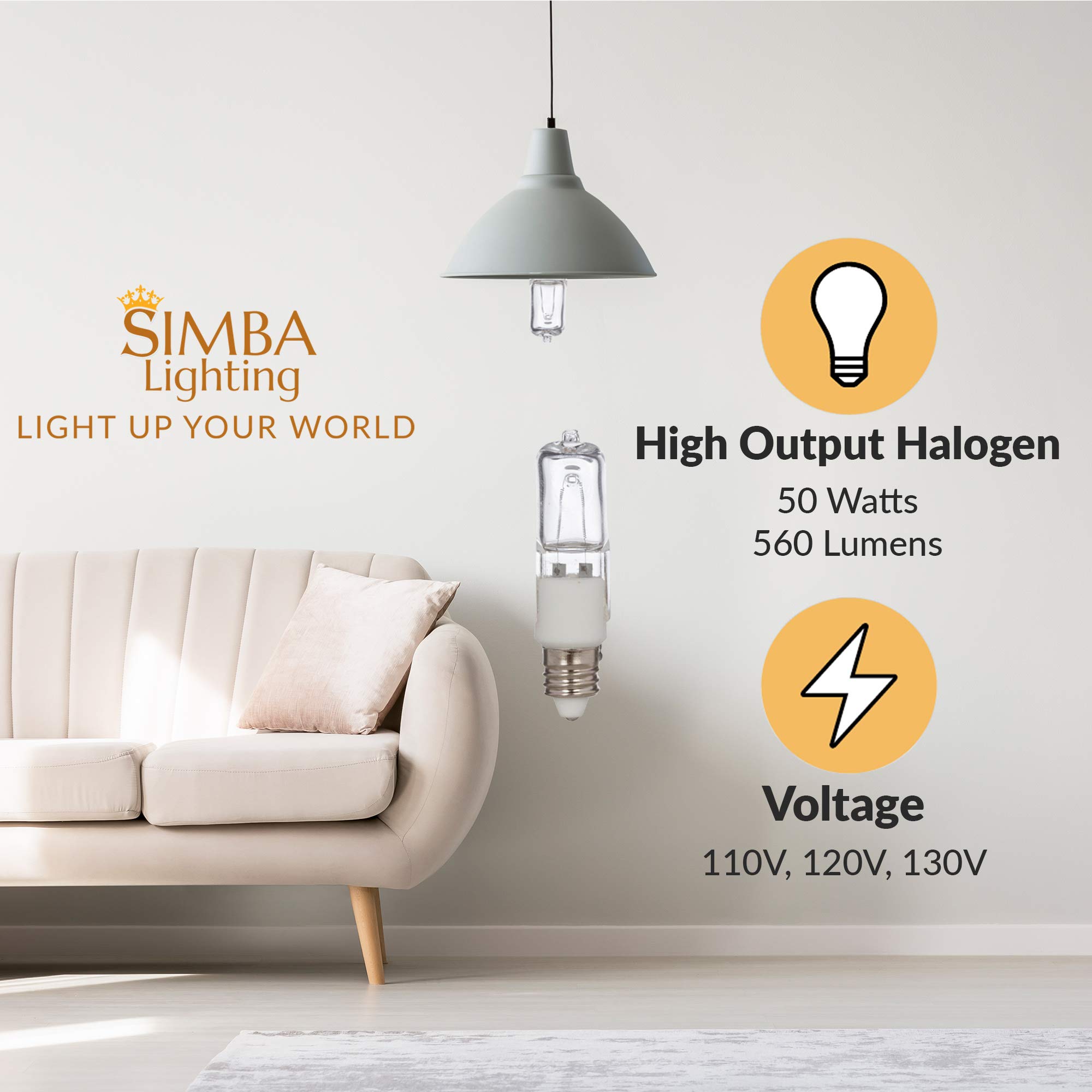 Simba Lighting Halogen E11 T4 50 Watt 560lm 120 Volt Light Bulb (4 Pack) for Chandeliers, Pendants, Table Lamps, Cabinet Lighting, Mini-Candelabra Base, 50W JD 110V 120V 130V Warm White 2700K Dimmable