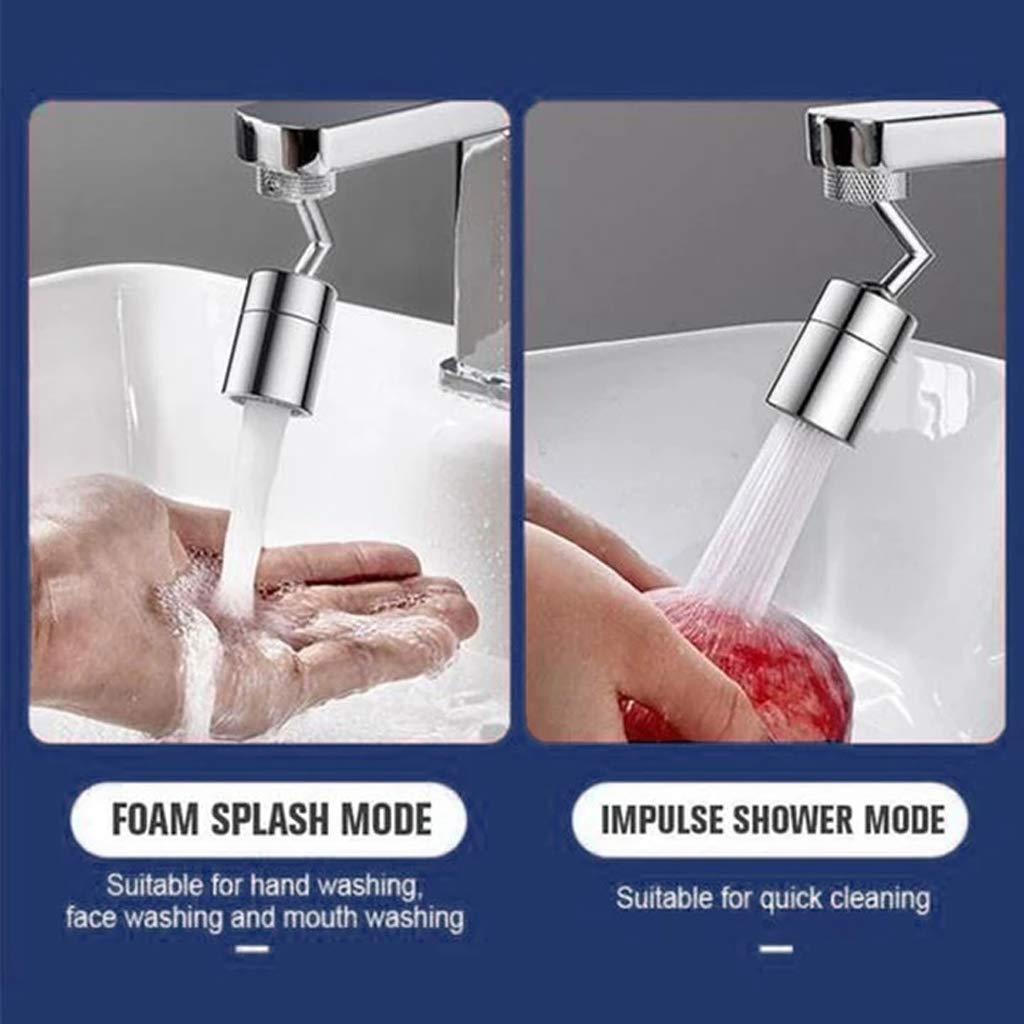 Universal 720° Rotatable Splash Filter Faucet - Durable Copper & ABS, Anti Splash, Oxygen Enriched Foam, 4 Layer Net Filter, Leakproof Design with O-Ring Water Sprayer 2 Modes Adjustment (B - M24)