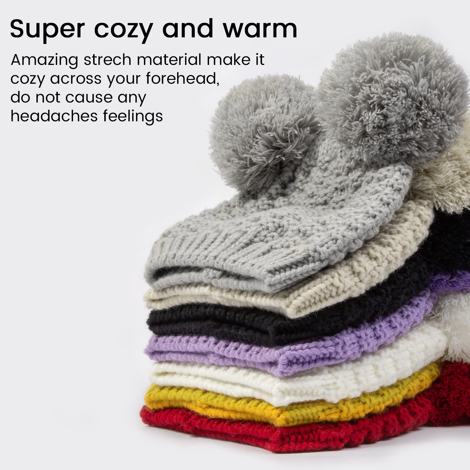 Simplicity Beanie for Women Winter Cable Knit Pompom Ski Snowboard Beanie Hat Black